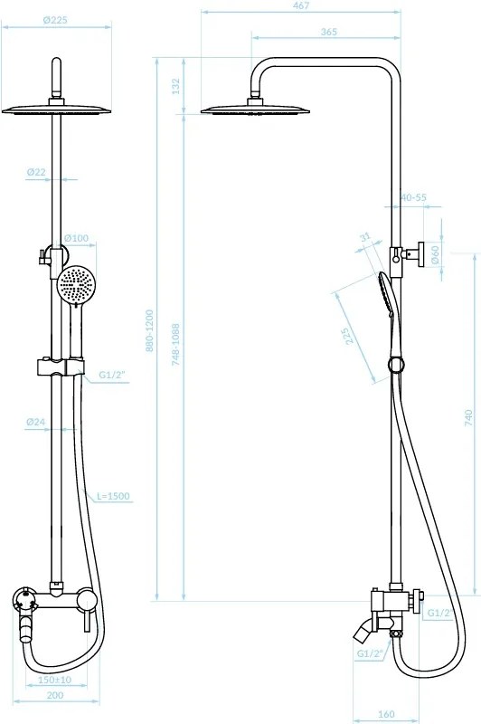 Kuchinox Nortes, nástěnný sprchový sloup s baterií, chromová, LAV-PKN_00OB