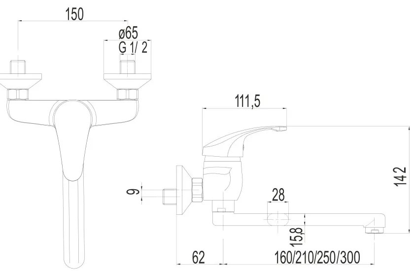 Mereo Mereo, Dřezová nástěnná baterie, Sonáta, s ramínkem plochým rovným 210 mm, chrom, CB302N