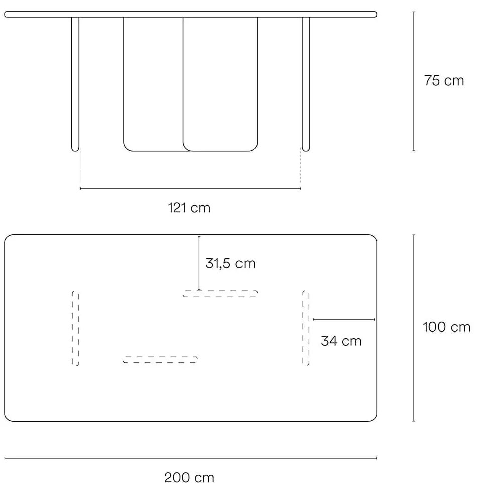 Jídelní stůl arq černý 200 x 100 cm MUZZA