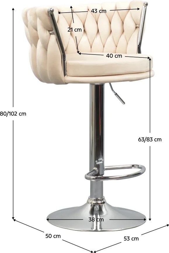 Designová barová židle, béžová Velvet látka/chrom, BRIN