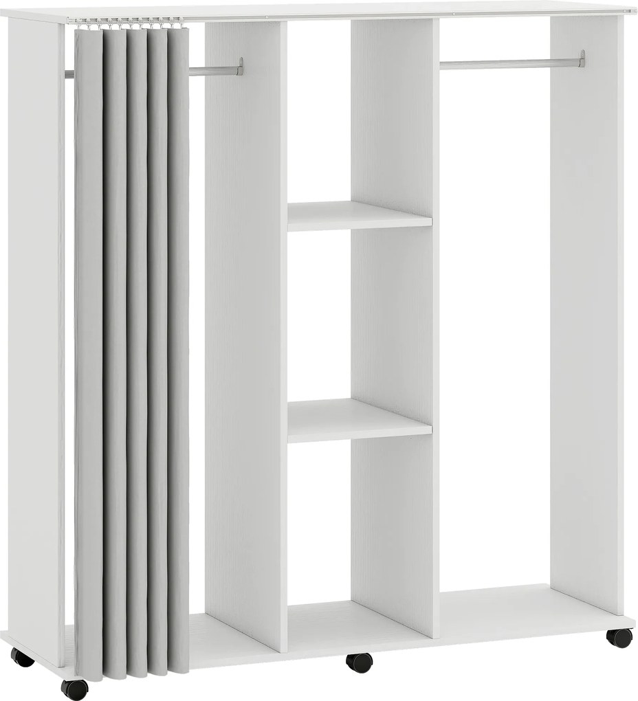 HOMCOM Šatní skříň, šatník, mobilní úložný nábytek 6 koleček 120L x 40l x 128H cm, bílý