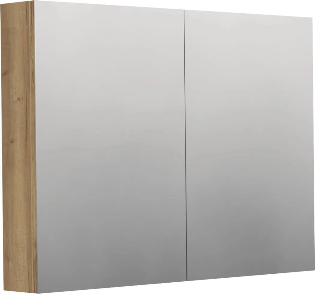 INTEDOOR Zrcadlová skříň BEE, 2 dveře, el. zásuvka, IP44, š. 100cm, dub Halifax
