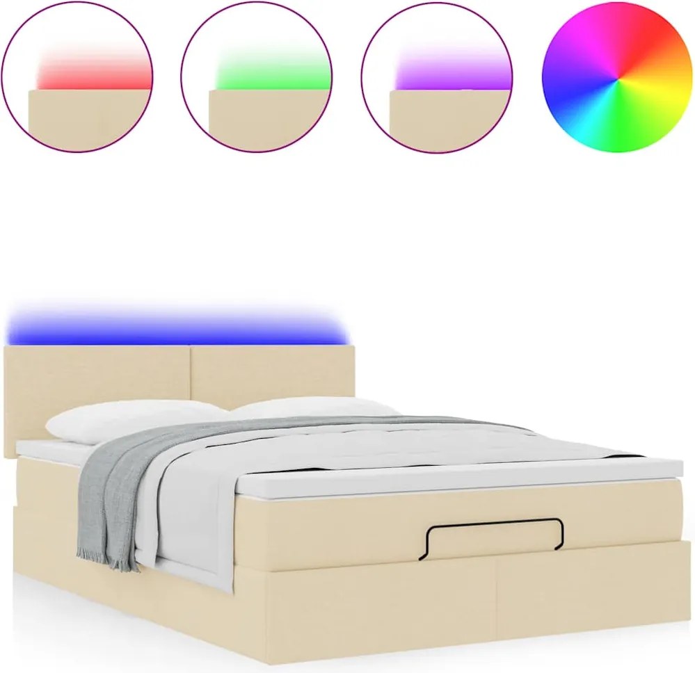 Osmanská postel s matrací & LEDs Cream 140x190 cm Látka 3312227