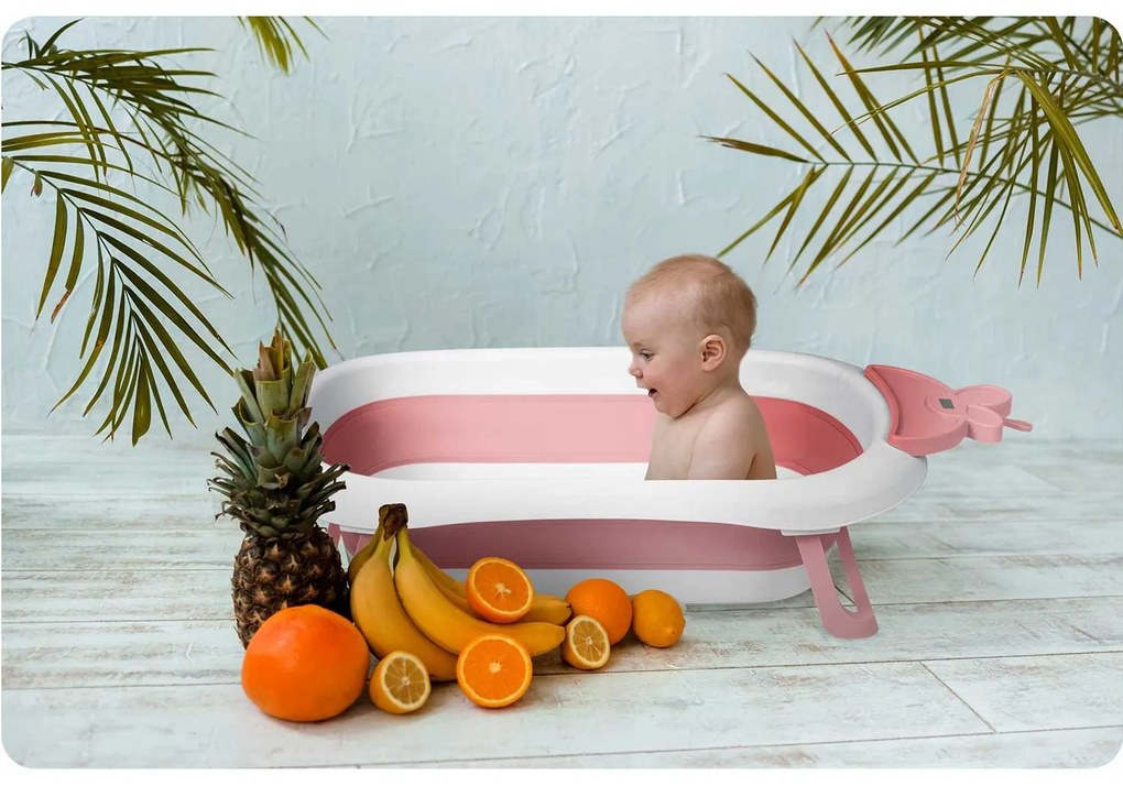 Ricokids Dětská vanička s teploměrem RK-282 bílá a růžová