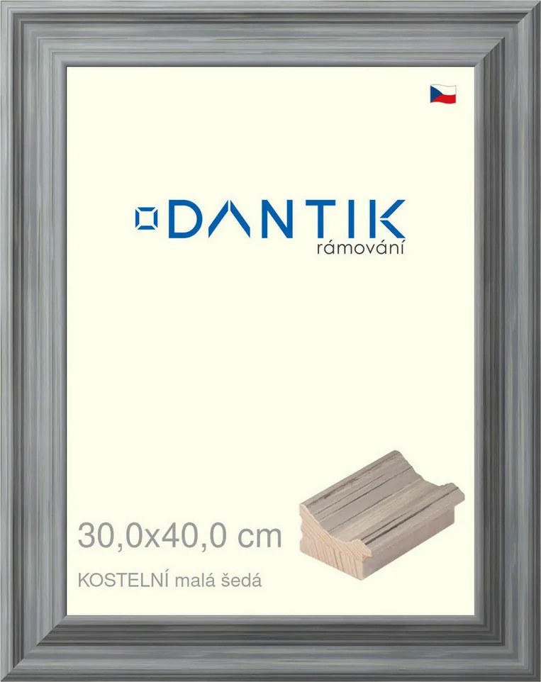 DANTIK rámeček 30x40 | KOSTELNÍ malá šedá (Plexi Čiré)