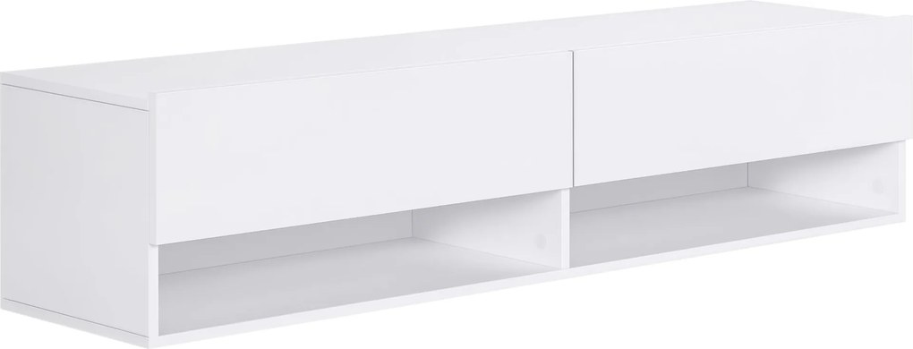 HOMCOM Nástěnný stojan na TV s TV skříňkou pro obývací pokoj se 2 přihrádkami a 2 skříňkami s výklopnými dvířky pro TV do 60 palců 140x32x31 cm Bílá |