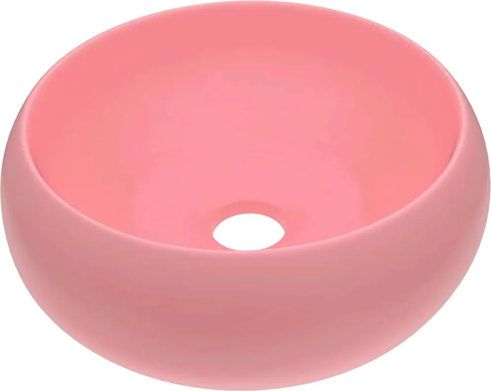Luxusní umyvadlo kulaté matné růžové 40 x 15 cm keramické 146999