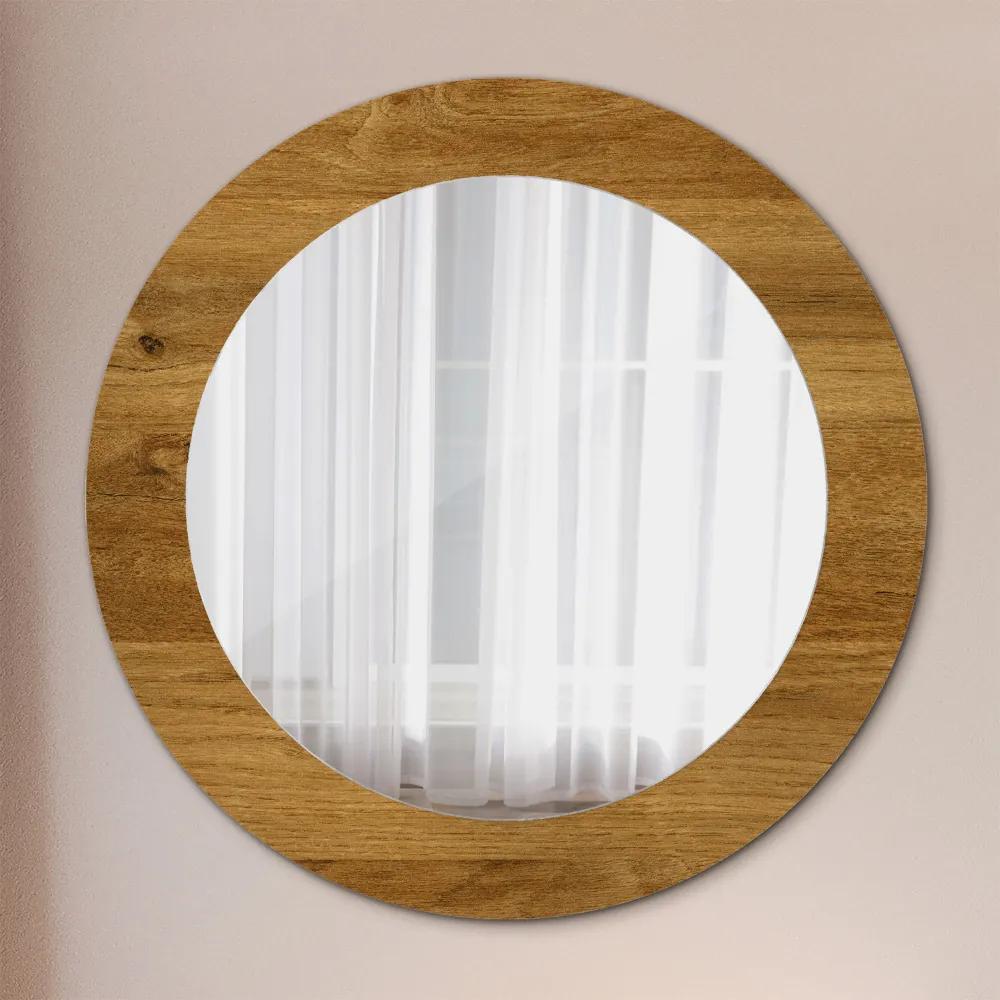 Kulaté dekorativní zrcadlo Rustikální dub fi 60 cm