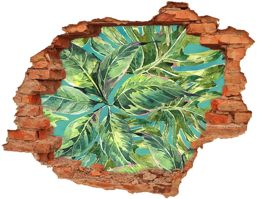 Wallmuralia Nálepka 3D díra na zeď Tropické listí 90x70 cm