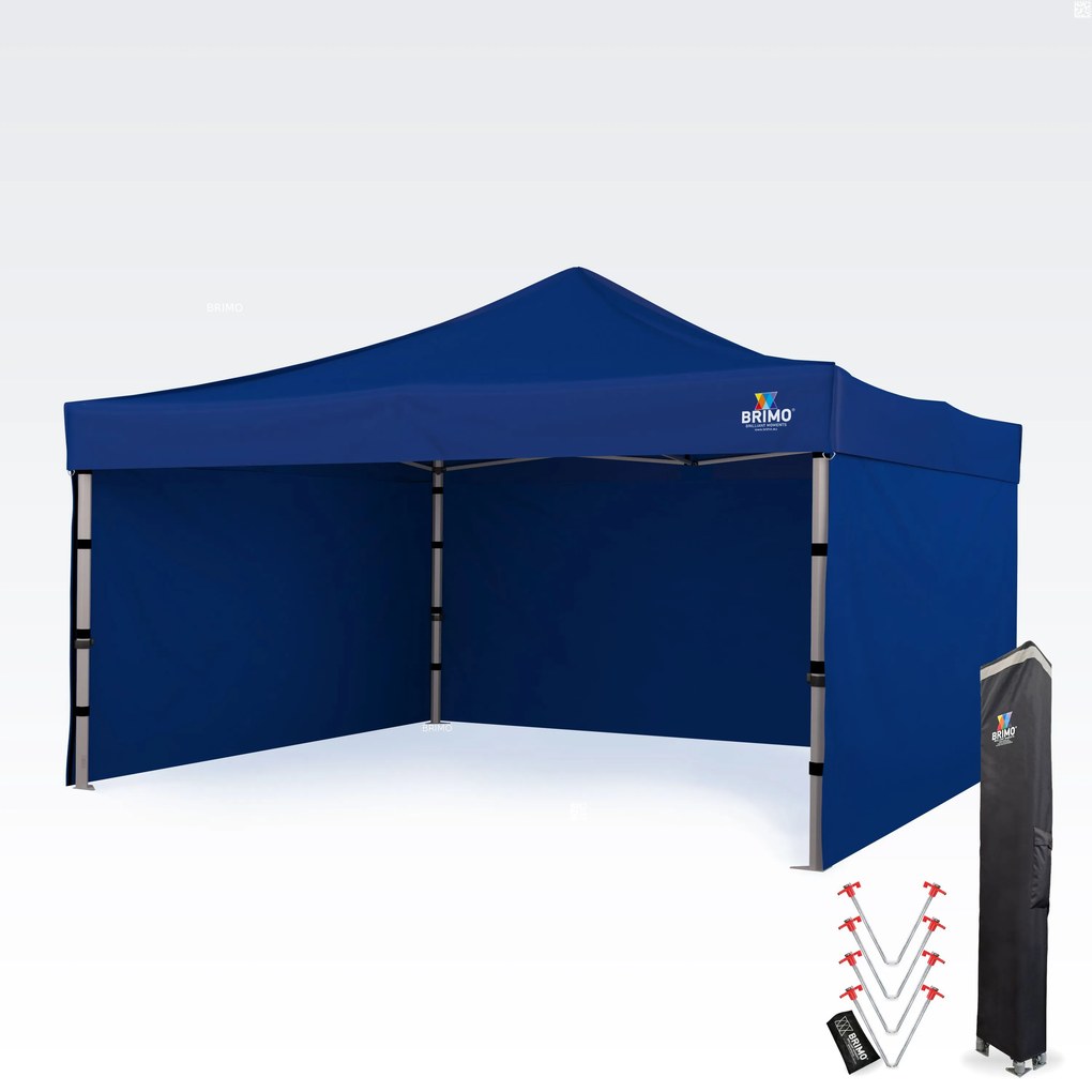 BRIMO Hliníkový Nůžkový stan 4x4 m ALU PREMIUM – 3 stěny, HEX 45 mm - s 3 stěnami - Modrá P. Alu