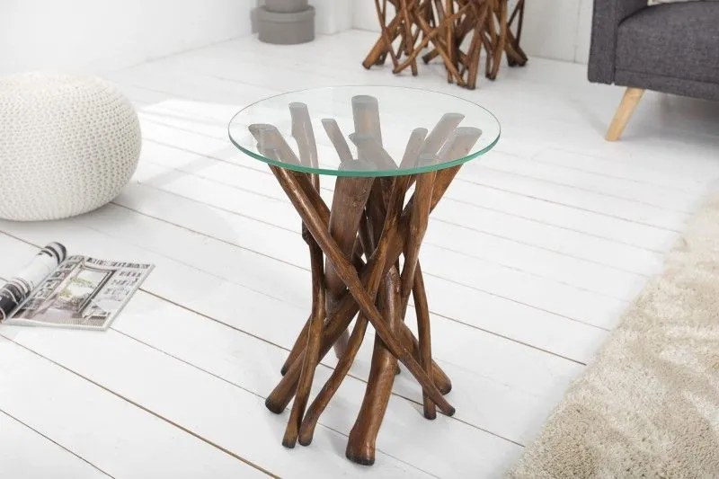 Deflee Odkládací stolek DRIFTWOOD 40-CM naplavené dříví OS36576masivní dřevo, driftwood (naplavené dřevo), bezpečnostní/tvrzené sklo  40 cm x 50 cm x 40 cm
