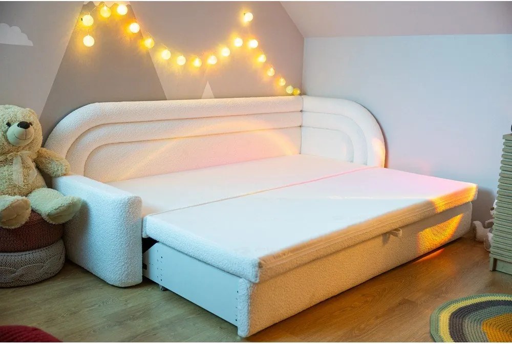 Krémová rozkládací/s úložným prostorem pohovka z textilie bouclé levý roh 223 cm Fabillo – ELTAP