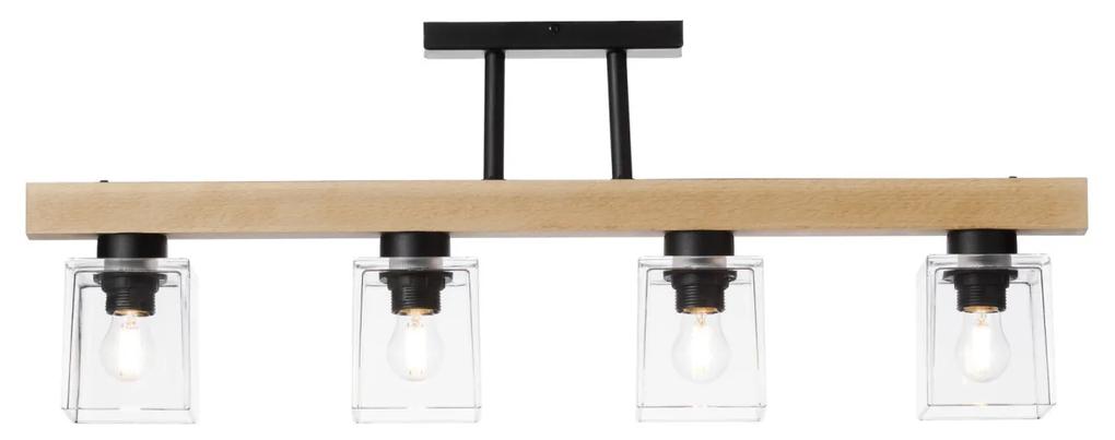 Light for home - Dřevěné stropní svítidlo "Rustic Radiance" 91430, 4x60W, E27, černá, přírodní buk