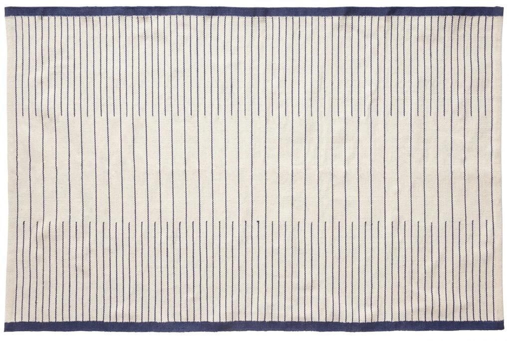 Hübsch Tkaný koberec Ivory White & Blue 120 x 180 cm, modrá barva, krémová barva, textil