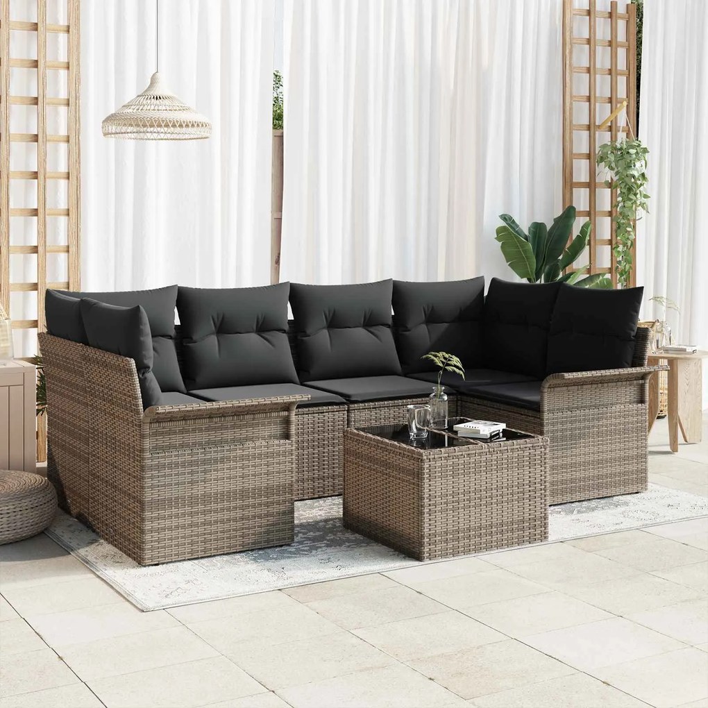 Sada zahradních pohovek 7 pcs 6-Seater Šedá polyratan 3353928