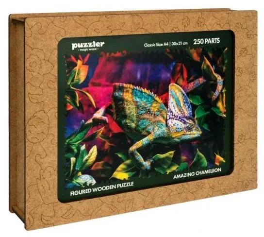 Puzzle dřevěné, barevné - Úžasný chameleon