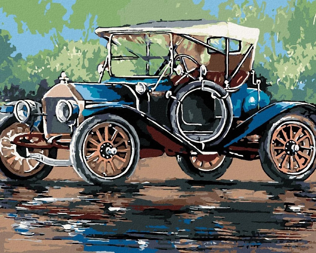 Malování podle čísel retro auto se stříškou, 80x100 cm, vypnuté plátno na rám