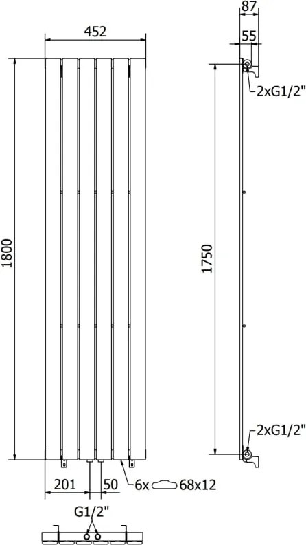 Mexen Boston dekorativní radiátor 1800 x 452 mm, 888 W, bílý - W213-1800-452-00-20