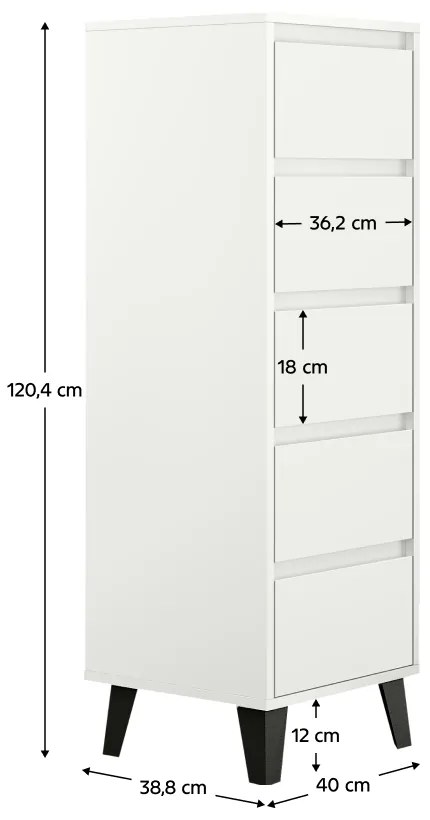 Kondela Komoda, bílá, BOGAN 5S40