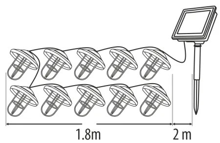 LED Solární řetěz 10xLED/1,2V 300 mAh 3,8 m IP44 měděná