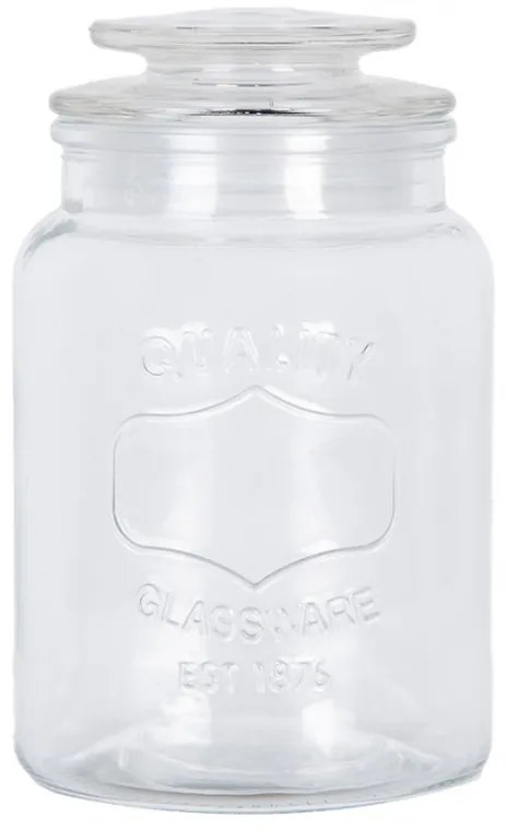 Skleněná skladovací dóza s víkem a nápisem Quality Glassware – 11x18 cm
