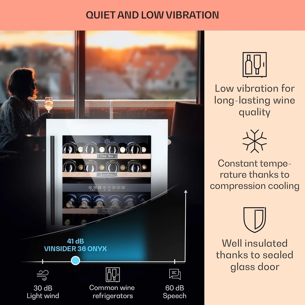 Klarstein Vinsider 36 Quartz Edition, vinotéka, 85 l, 2 zóny, 5-22 °C