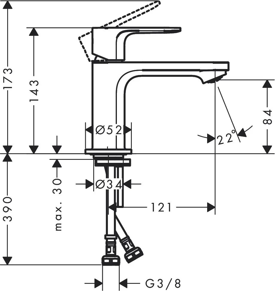 Hansgrohe Rebris E, umyvadlová baterie 80 bez odtokové soupravy, CoolStart, černá matná, 72554670