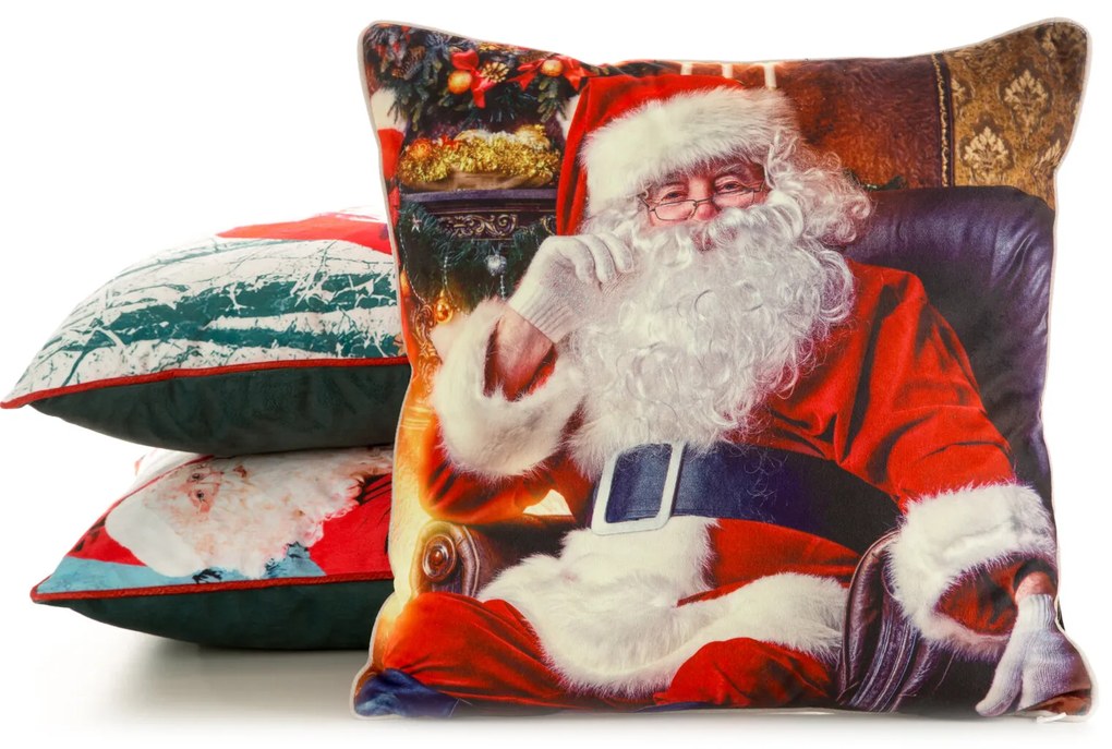 VÁNOČNÍ DEKORAČNÍ POVLAK NA POLŠTÁŘ SANTA3 45X45 CM VZOROVANÁ