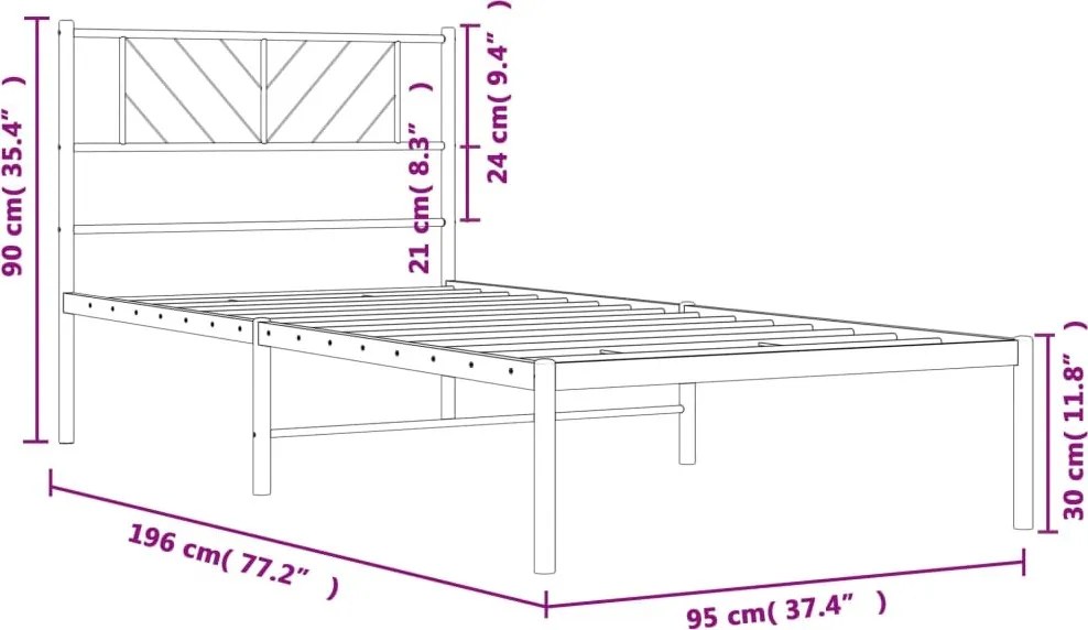 vidaXL Kovový rám postele s čelem 90 x 190 cm [372171] Barva: Černá