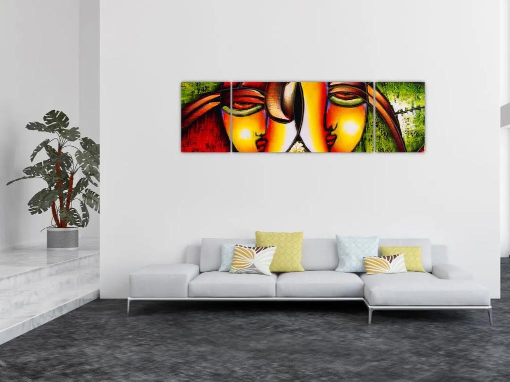Obraz - Olejomalba, abstraktní obličeje (170x50 cm)