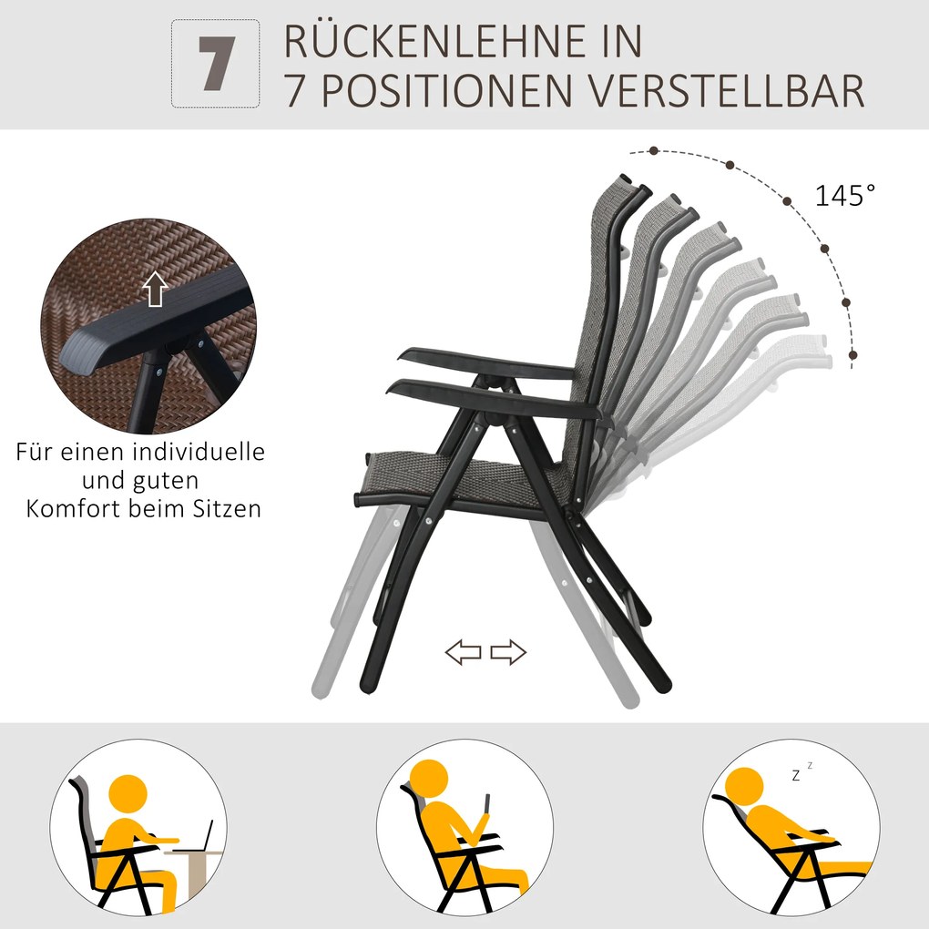 Outsunny polyratanová skládací židle s područkami 7stupňově nastavitelné opěradlo pro zahradu balkon terasu 58 x 71 x 111 cm | Aosom.de