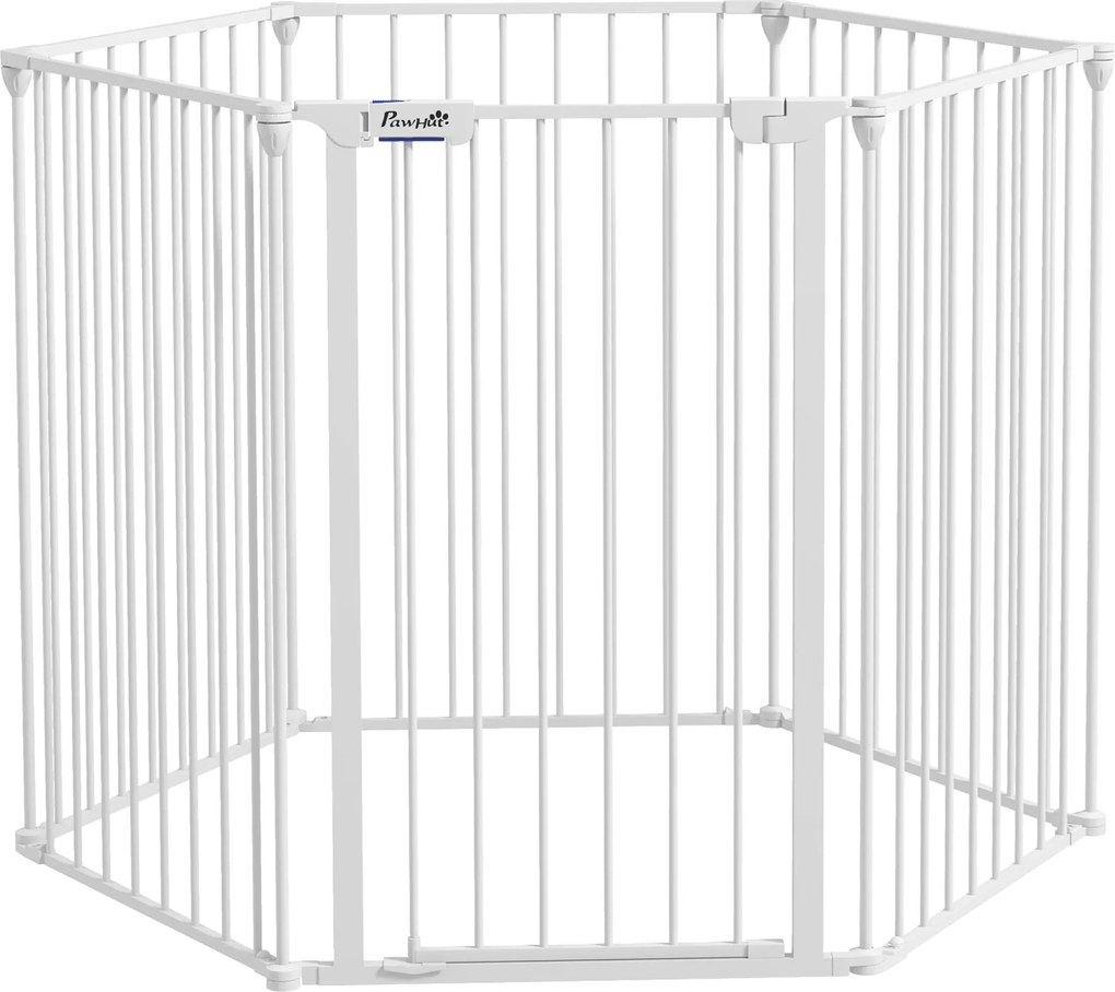 Hračka pro štěňata PawHut, skládací, 90 cm vysoká, psí zábrana, se 6 panely, volně stojící ochrana krbu, ohrádka pro středně velké psy, ocel, bílá | A