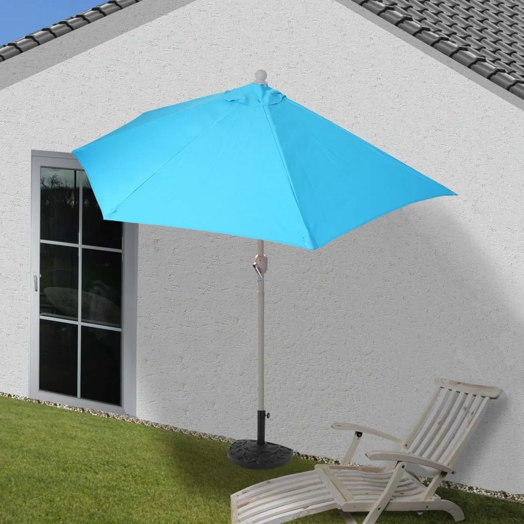 Slunečník půlkruh Parla - polyester/hliník - 300cm tyrkysová se stojanem