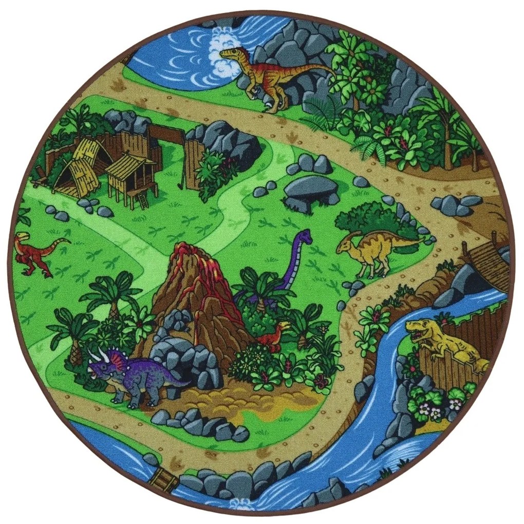 Vopi, Dětský kusový koberec Dino kruh, 80x80 (průměr) kruh, vícebarevná, dětský pokoj