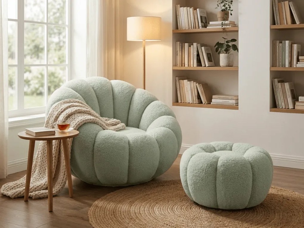 Designové křeslo BLOOM s taburetem, světle zelená