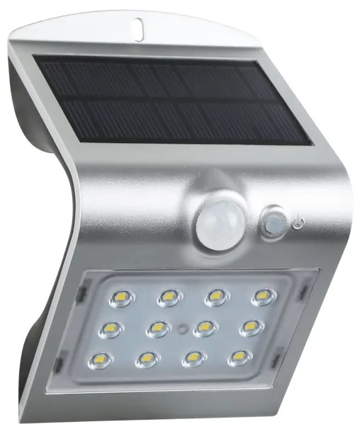 ACA Lighting LED solární svítidlo se senzorem pohybu 2W/4000K/220Lm/IP65/Li-on  3,7V/1200mAh, stříbrné