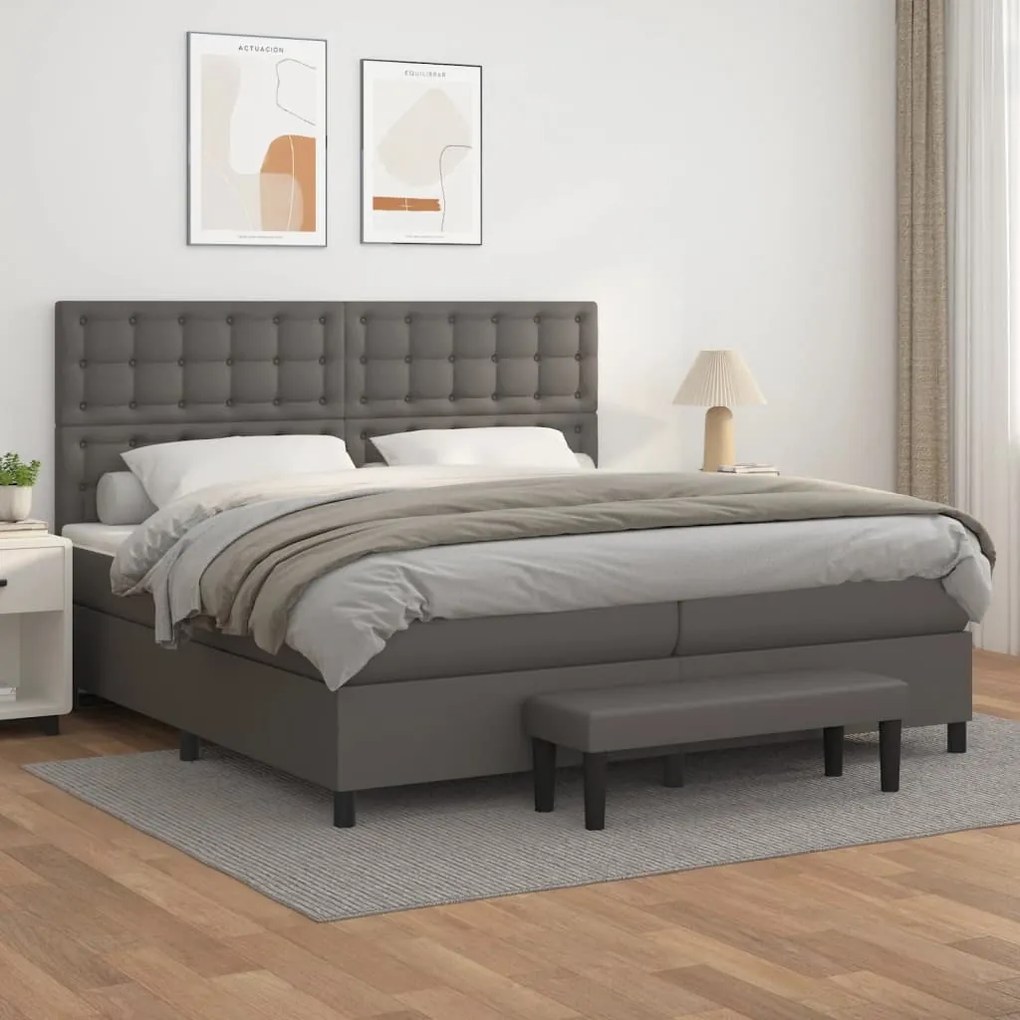 Box spring postel s matrací šedá 200x200 cm umělá kůže 3137687