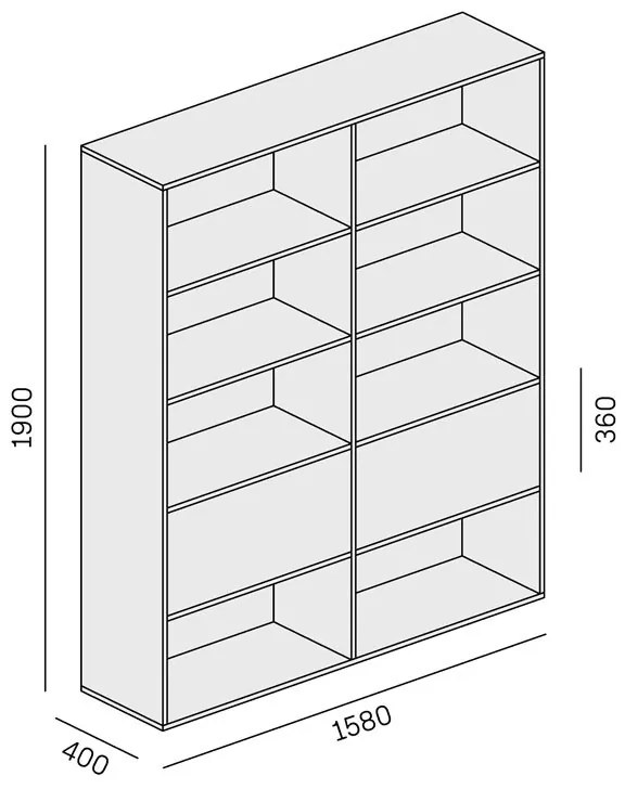 Široký kancelářský policový regál LAYERS, 2 boxy, 1582 x 400 x 1905 mm, bílá / šedá