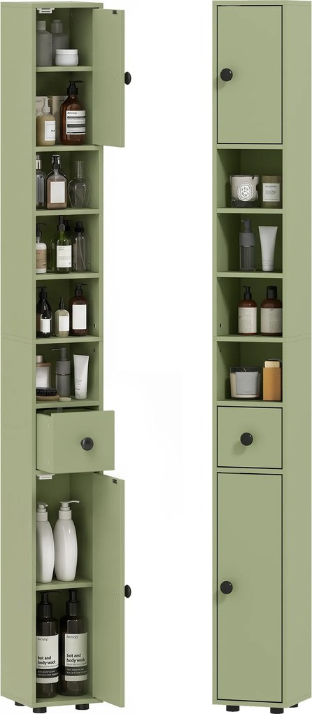 kleankin Slim Tall Bathroom Cabinet — Narrow Toilet Storage with Drawer & 4 Open Shelves, Ideal for Small Bathrooms & Living Rooms, 20 x 20 x 180 cm (