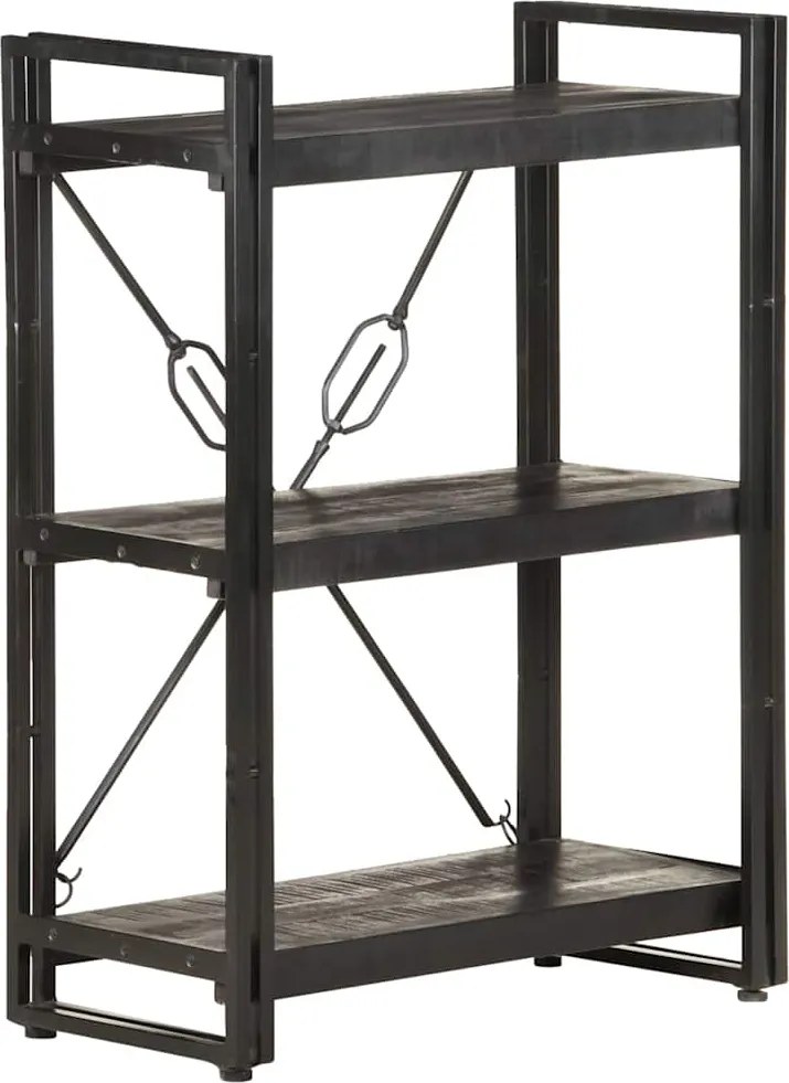 Knihovna se 3 policemi černá 60 x 30 x 80 cm masivní mangovník 320626