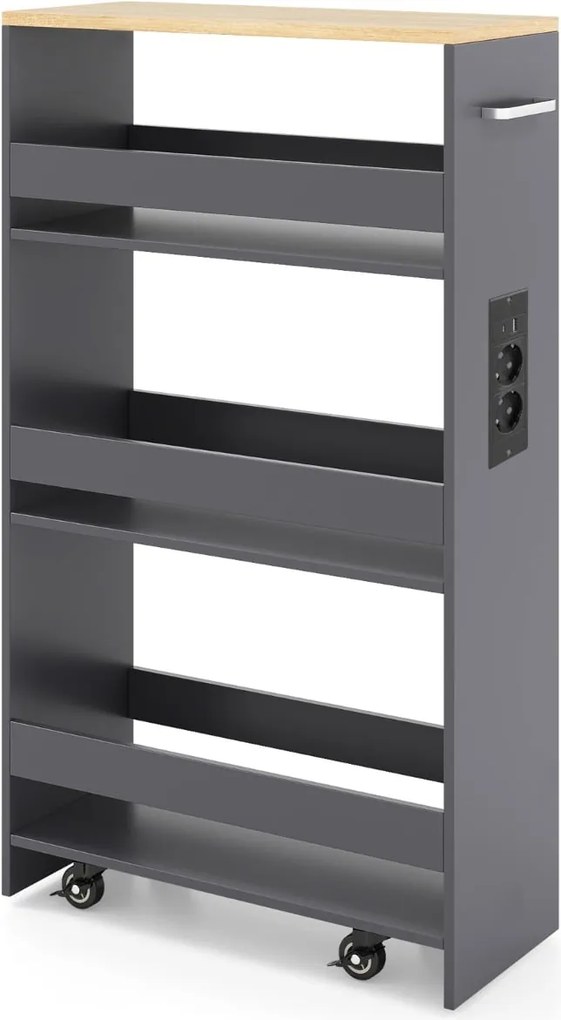 Costway 20 cm tenký úložný vozík s nabíjecí stanicí 4patrový