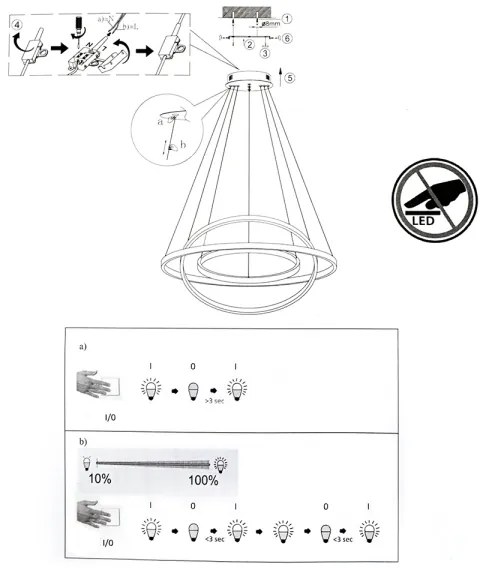 LED Stmívatelný lustr na lanku CIRCLE 1xLED/15W/230V + LED/20W + LED/25W