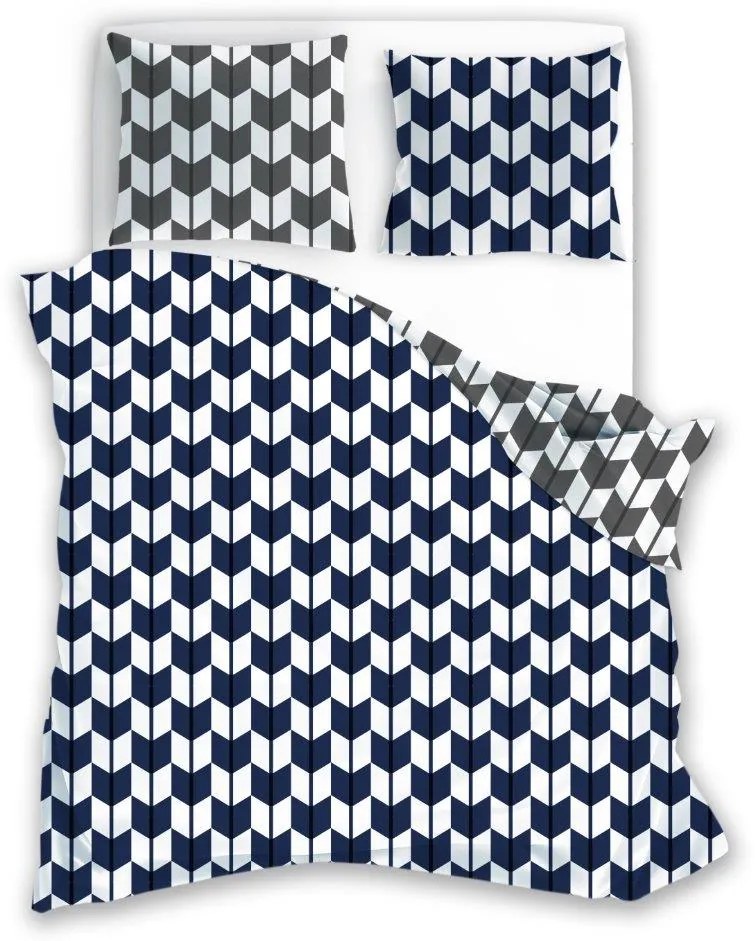 Bavlněné ložní prádlo 160x200 Pure 07 geometry navy grey Faro