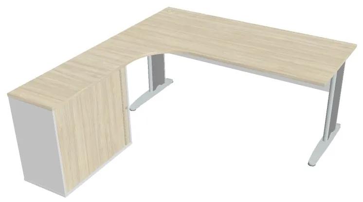 Sestava stolu a rol. skříně pravá 180 cm - Hobis Cross CE 1800 HR P Dekor stolové desky: akát, Dekor lamino podnože: bílá, Barva nohou: Stříbrná