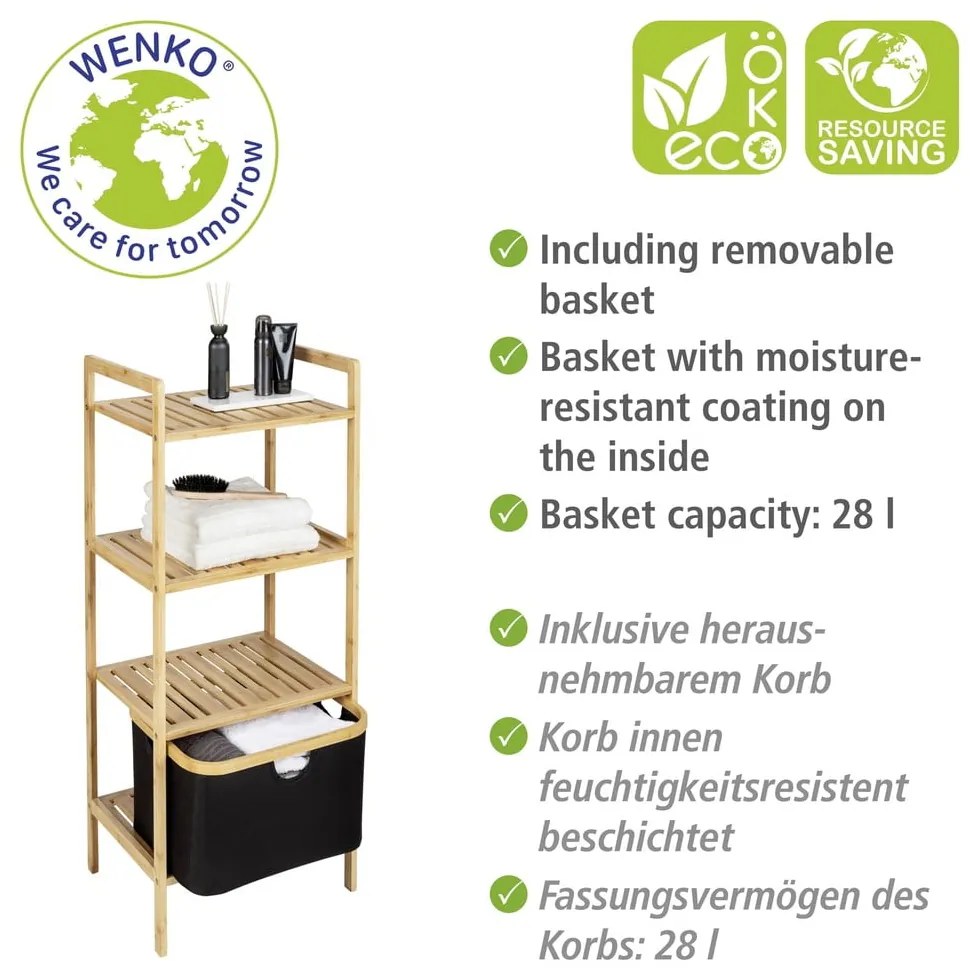 Černý/přírodní bambusový koupelnový regál 44x93,5 cm Ecori – Wenko