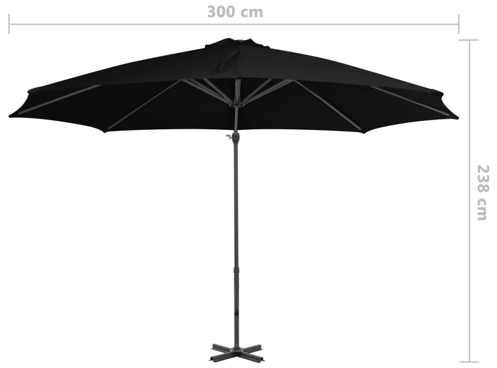 Konzolový slunečník s hliníkovou tyčí černý 300 cm - Default Title