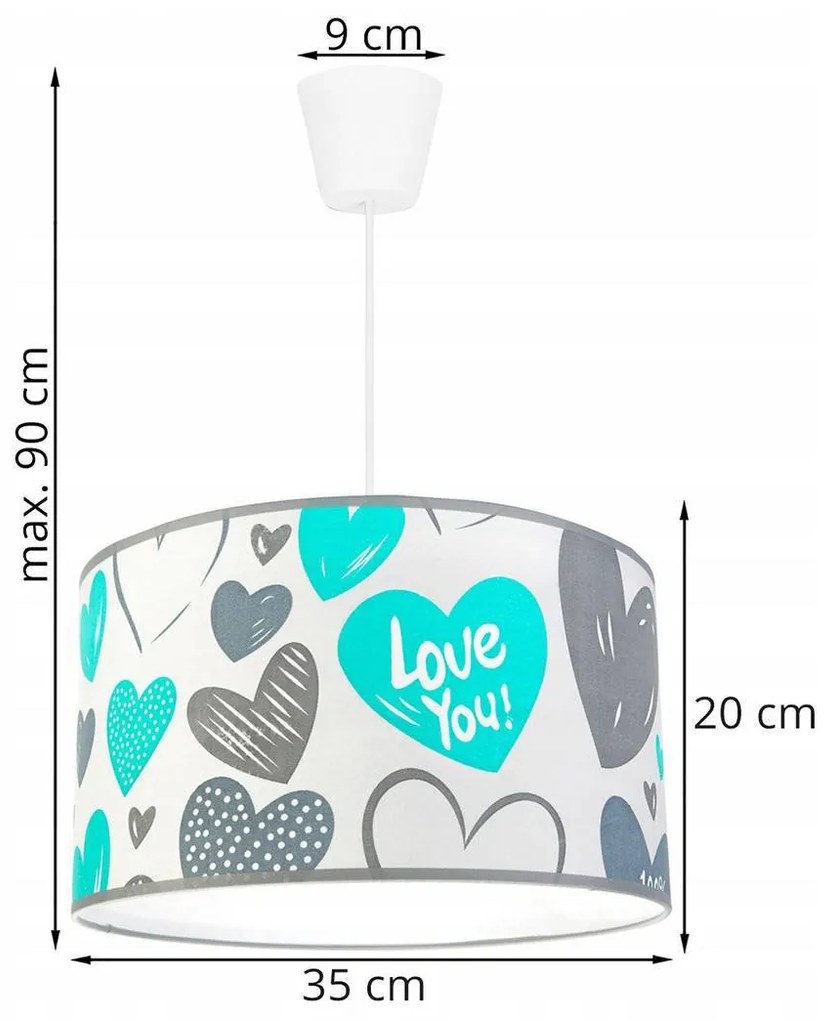 Dětské závěsné svítidlo Heart, 1x bílé textilní stínítko se vzororem, (výběr ze 2 barev konstrukce), b