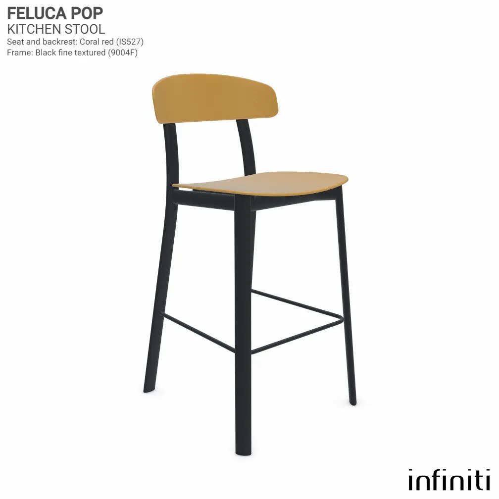 Kuchyňská židle Feluca Pop Barva kovové konstrukce: Black ﬁne textured 9004F, Barva sedáku a opěradla z recyklovaného plastu: Ochre yellow IS529