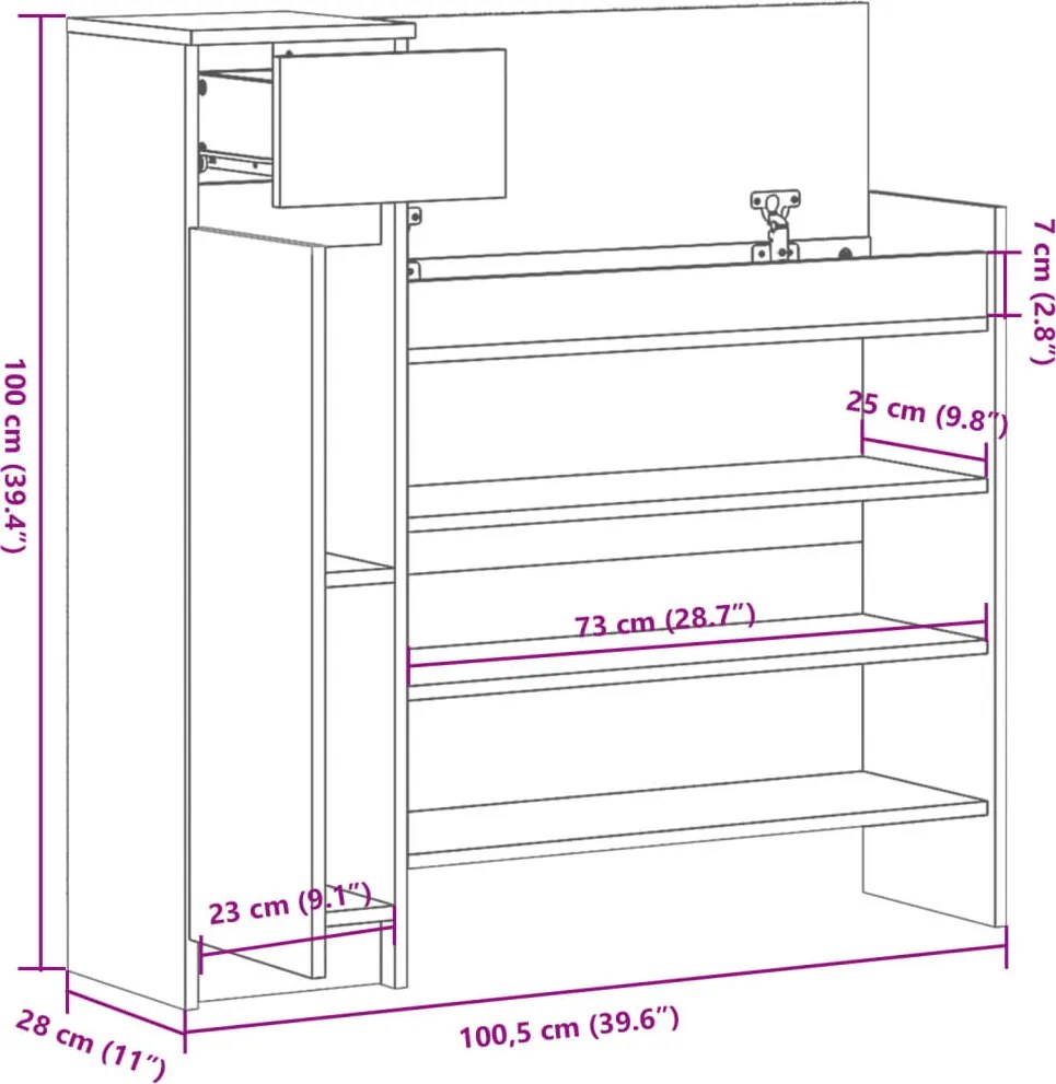 vidaXL Botník 100,5 x 28 x 100 cm kompozitní dřevo [840425] Barva: dub sonoma