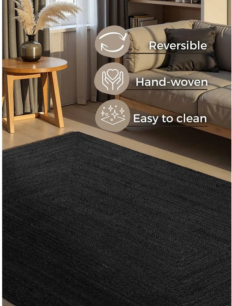 Černý oboustranný/ručně tkaný jutový koberec 160x230 cm Juno – Hanse Home